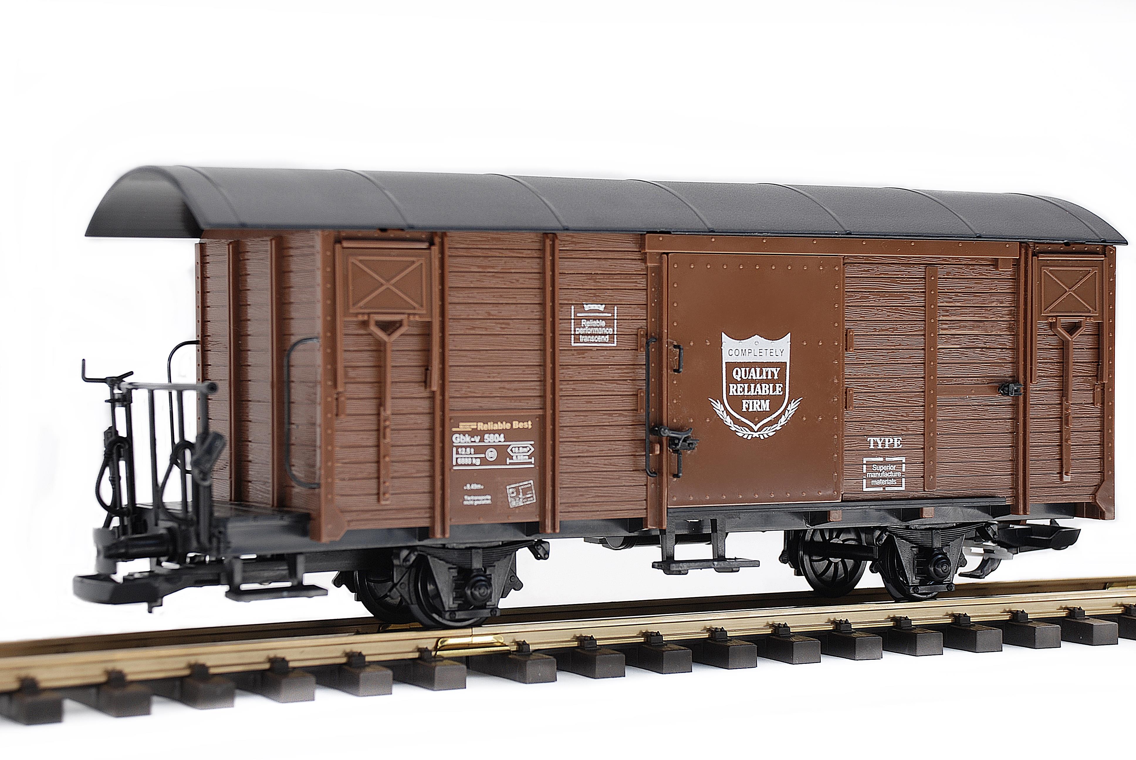 Train Covered Freight Car, RHB Gbk-v, brown, G gauge, stainless steel ...